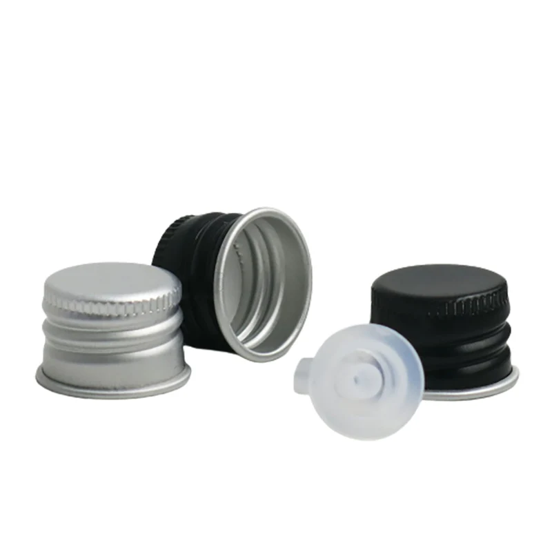 100-x-18mm-Bottle-Cap-18mm-Metal-Black-Aluminum-cap-Silver-Cap-For-5ml ...