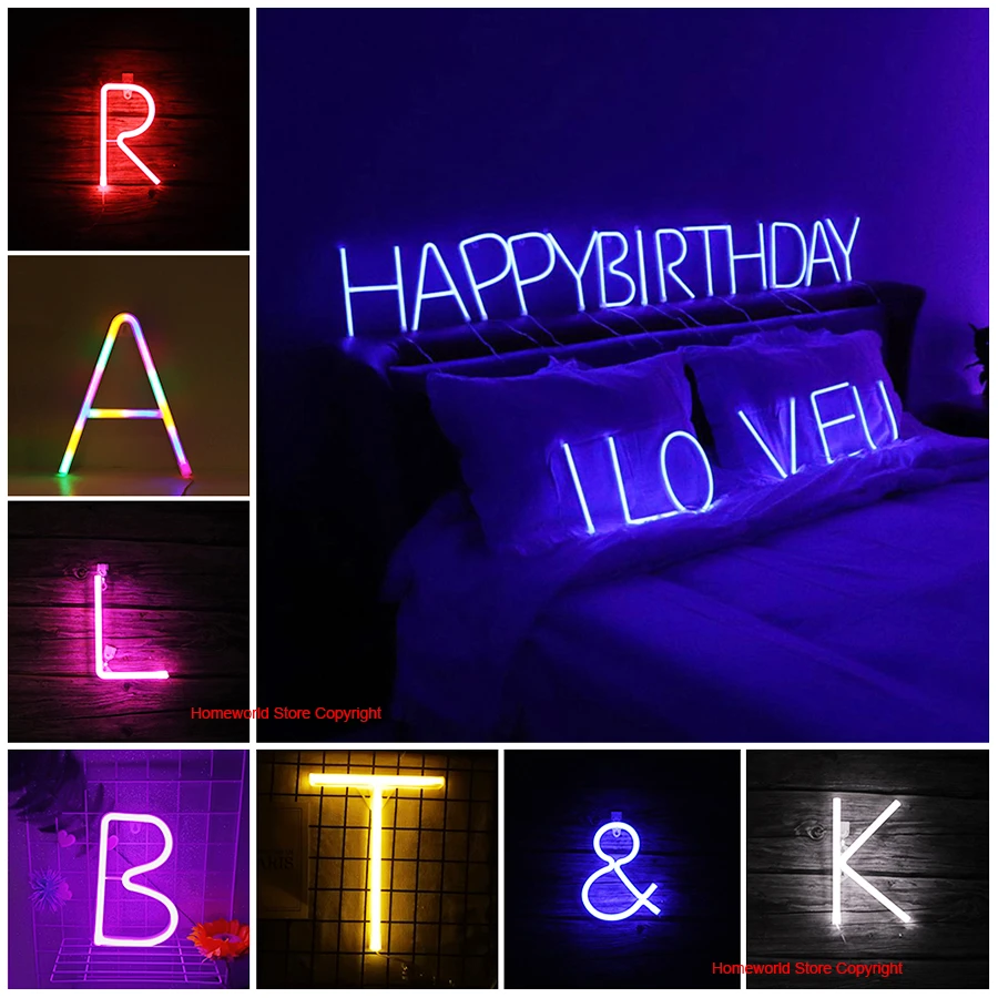 Alphabet Letter Neon Sign Light Led Strip Lamp Nightlight Diy Love ...