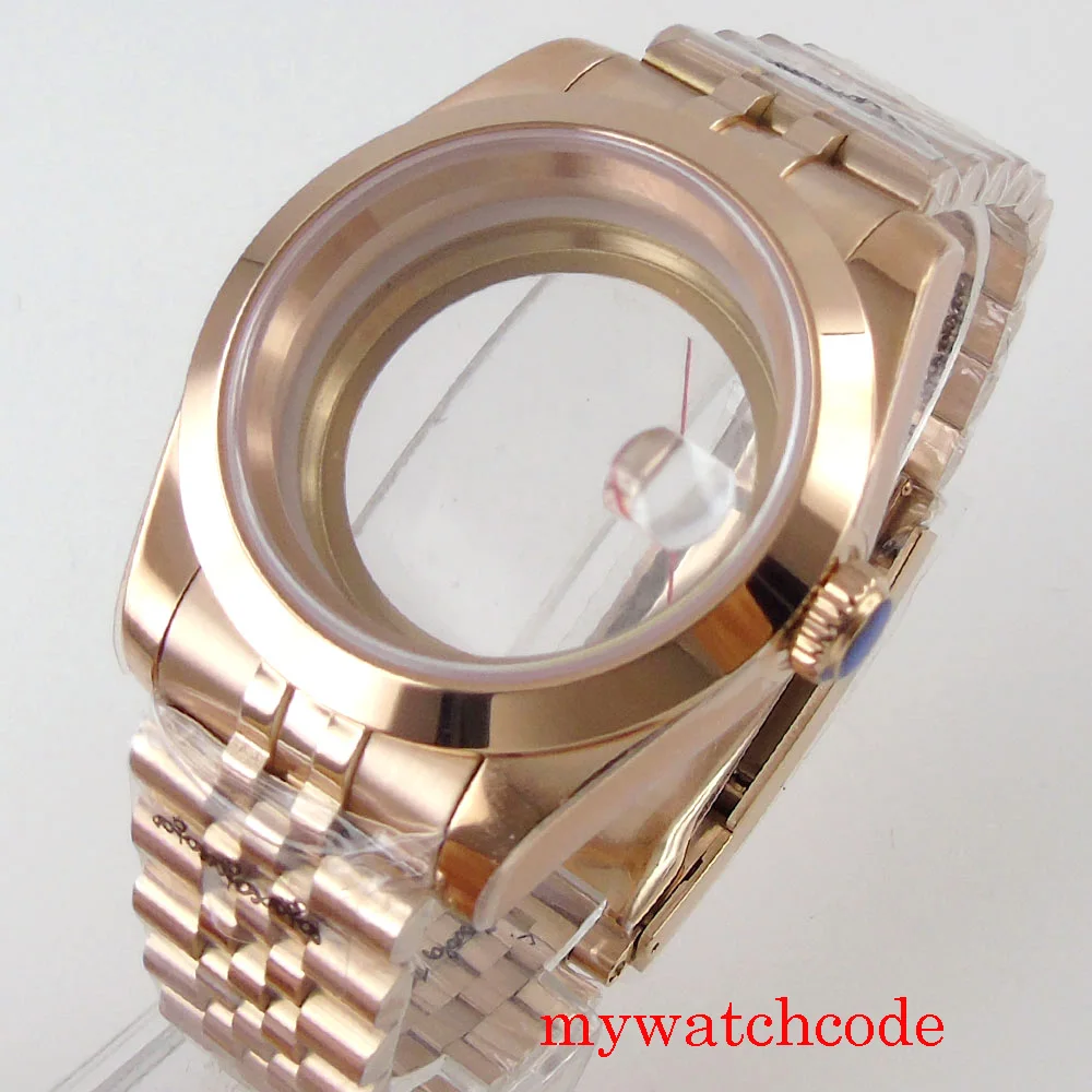 39mm Rose Gold Plated Luxury Polished Bezel Watch Case Sapphire Glass ...