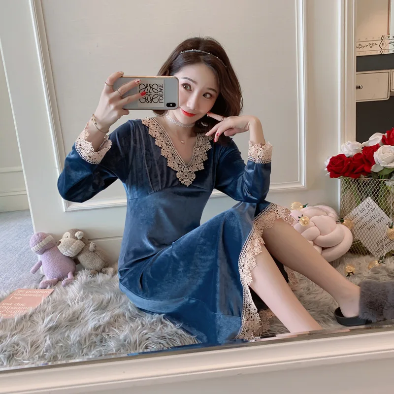 Autumn Winter Thick Sleepshirts Warm Flannel Nightgowns For Women Long ...