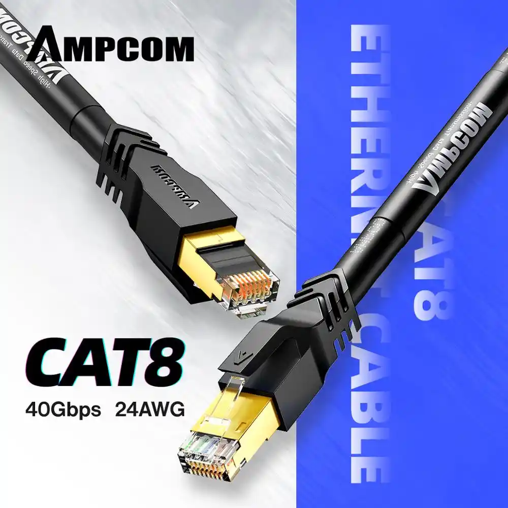 AMPCOM S/FTP CAT8 Ethernet Cable, High Speed Patch Cable 10Gbps, 25Gbps, 40Gbps with Gold Plated ...