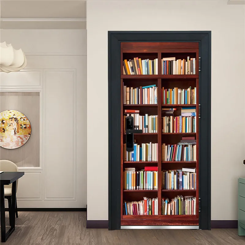Modern Library Door Mural Wallpapers DIY Self-adhesive Sticker Vinyl ...