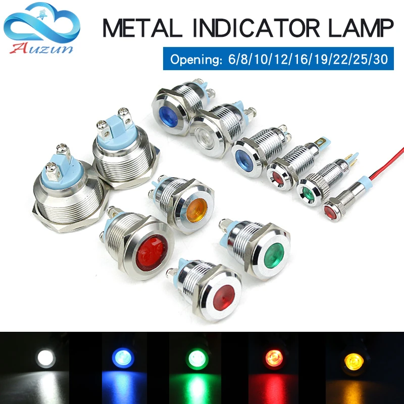 6/8/10/12/16/19/22/25/30mm Metal Led Warning Indicator Light Signal ...