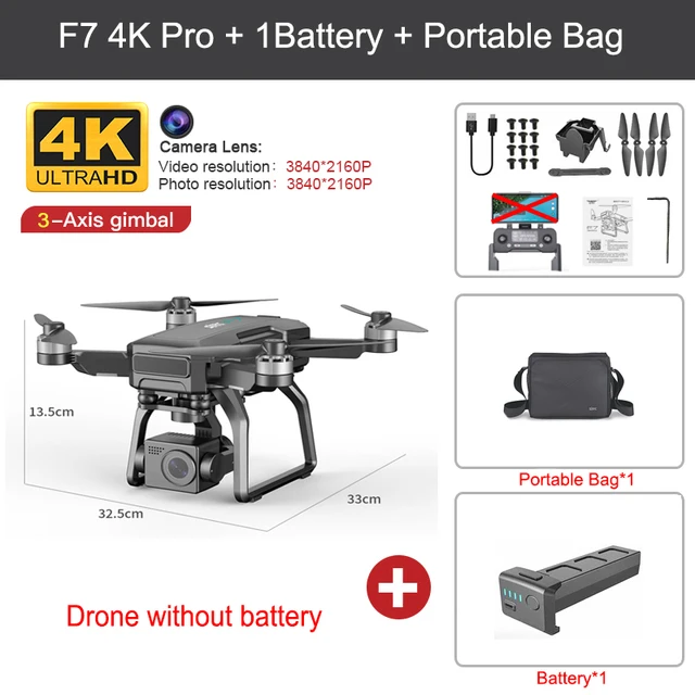 SJRC F7 PRO GPS Drone 4K Dual HD Camera 3-Axis Gimbal Professional ...
