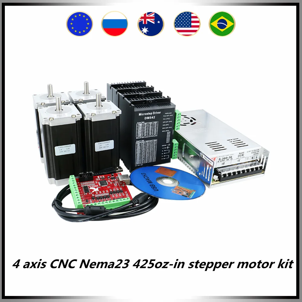 Kit de motor paso a paso de 4 ejes CNC Nema23 57, incluye 4 Uds. De motor de 3Nm 425oz.in ...