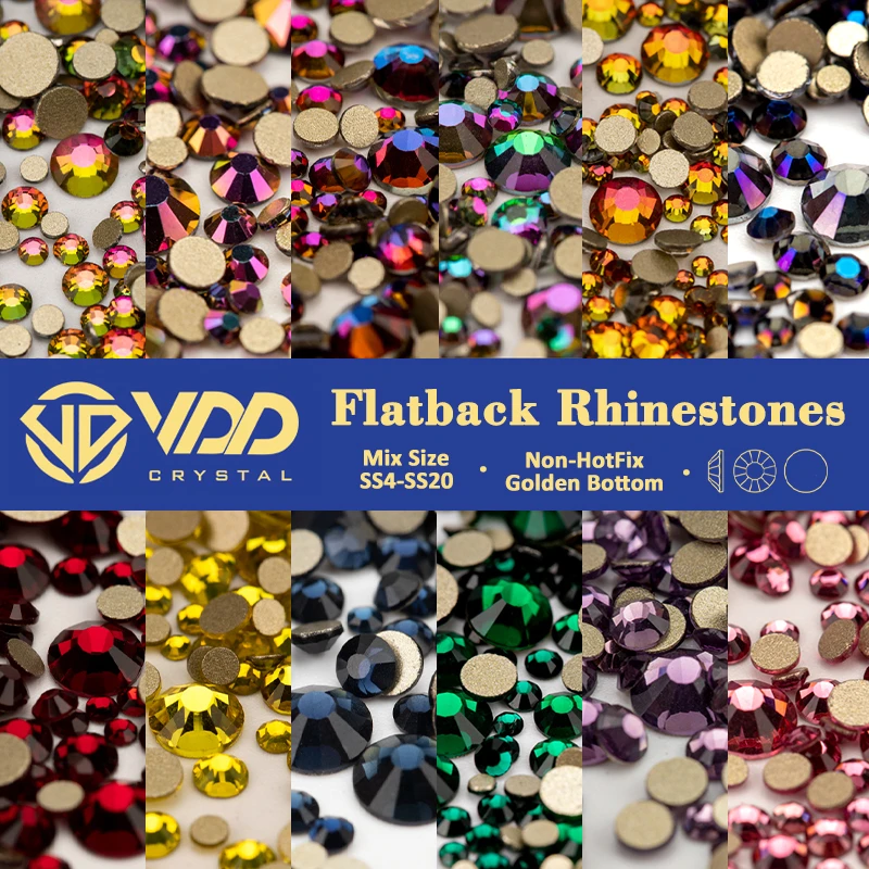 VDD SS4 SS20 Mix Size Clear Crystal Non HotFix Gold FlatBack ...