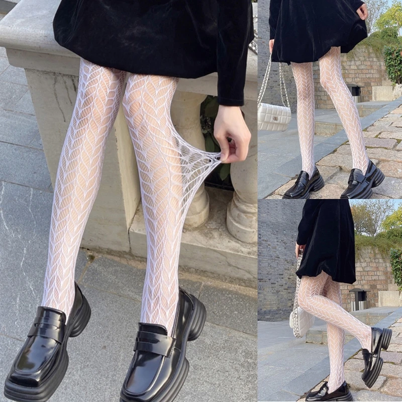 Women Gothic Punk Fishnet Pantyhose Harajuku Ear of Wheat Jacquard ...