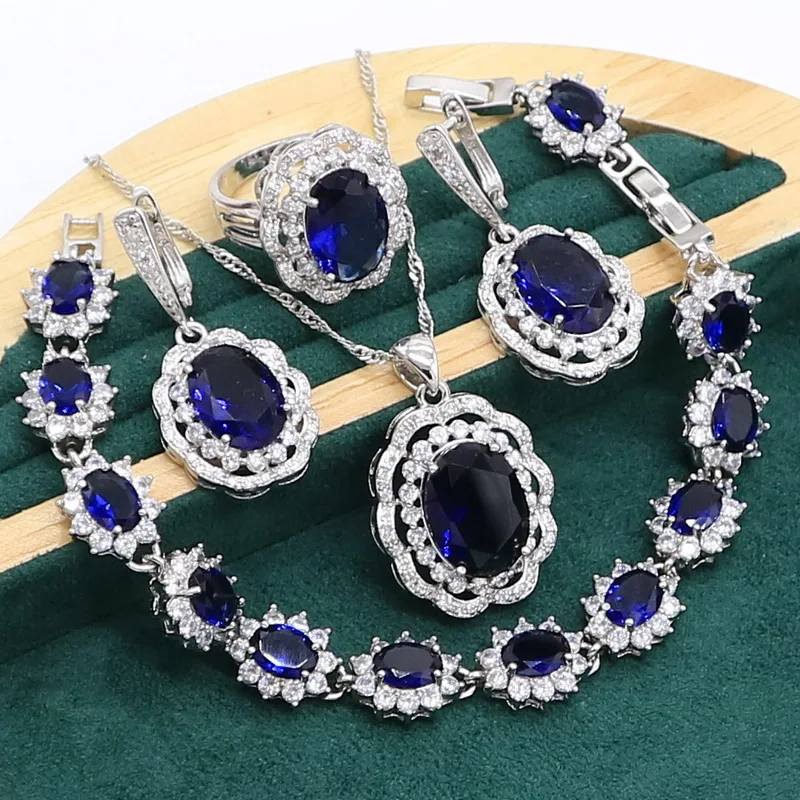 Blue-Sapphire-925-Sterling-Silver-Jewelry-set-for-Women-Wedding-Party ...