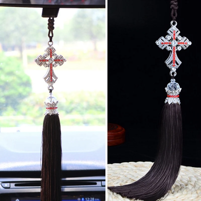 Car Pendant Crystal Diamond Jesus Cross Car Decoration Crucifix ...
