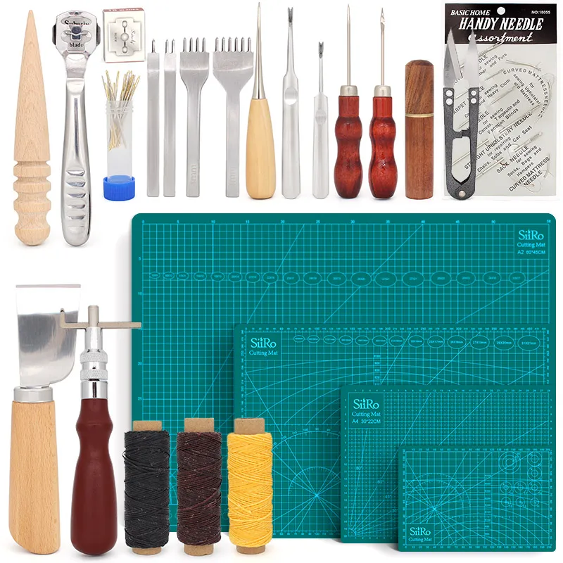 Leather Tools Set and Cutting Mat Include Adjustable Grooving Cutting ...