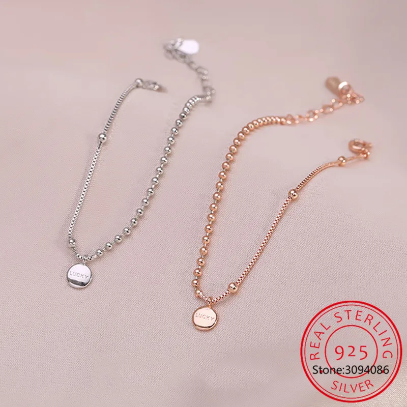 925-Sterling-Silver-Simple-Charm-Round-Lucky-Brand-Bracelet-For-Women ...