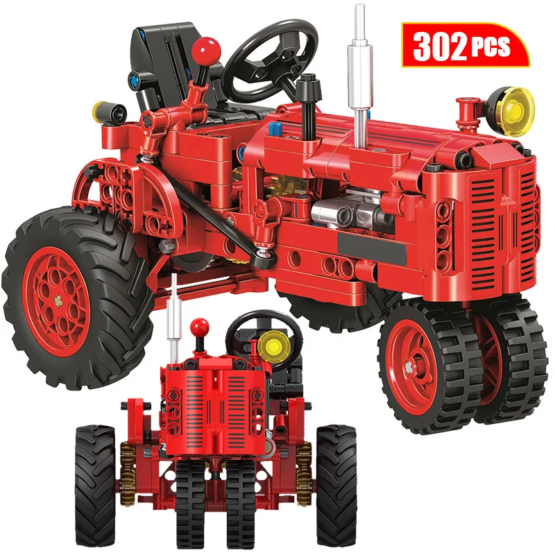 City Classic Retro Tractor Car Model Building Block DIY Walking Tractor ...