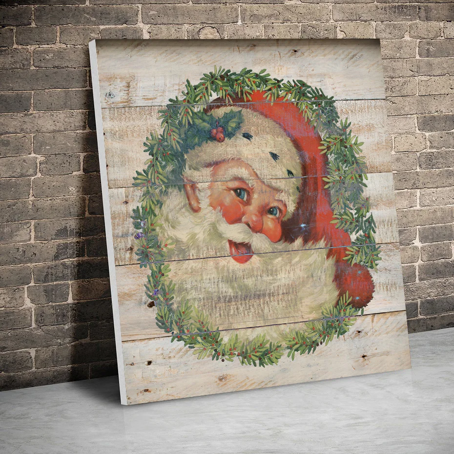 Framed Vintage Santa Wreath Christmas Posters Canvas Paintings Wall Art Canvas Prints Pictures ...