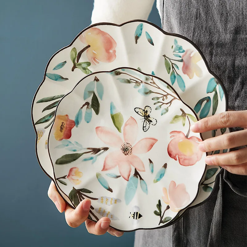Flower-shaped Ceramic Serving Plate Floral Design Dinner Dishes ...