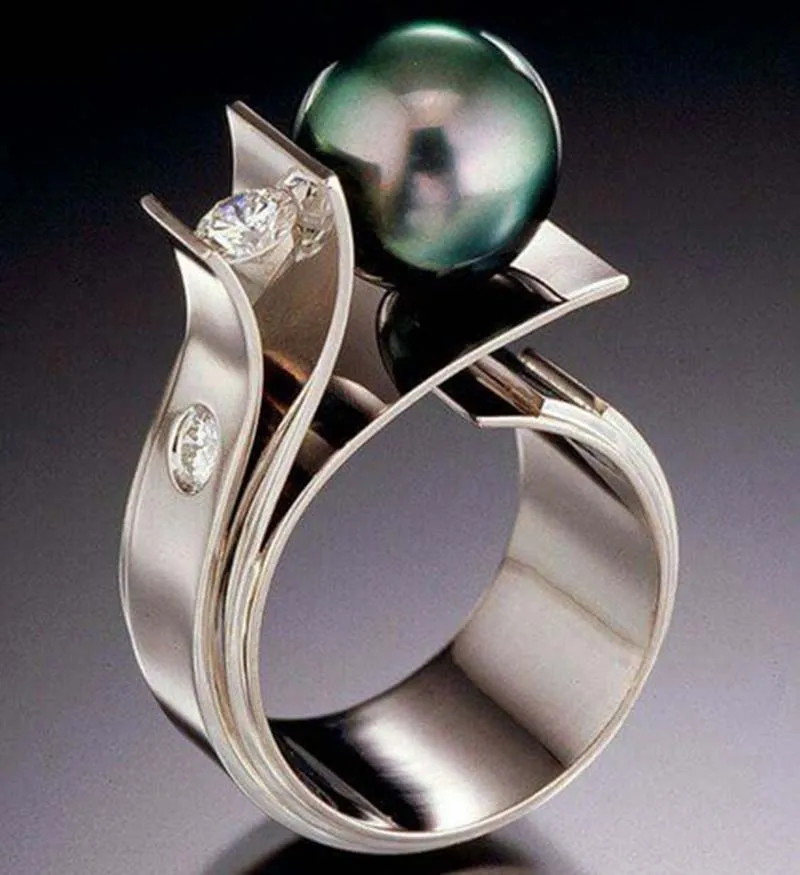 Foydjew Creative New Green Shell Pearl Rings European American Plated ...