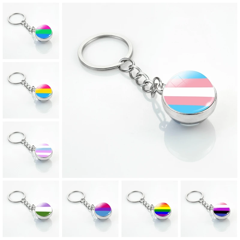 Rainbow Flag Glass Ball Keychain Lesbian Gay Pride Flag Key Chain car key holder Bar Party Gifts ...