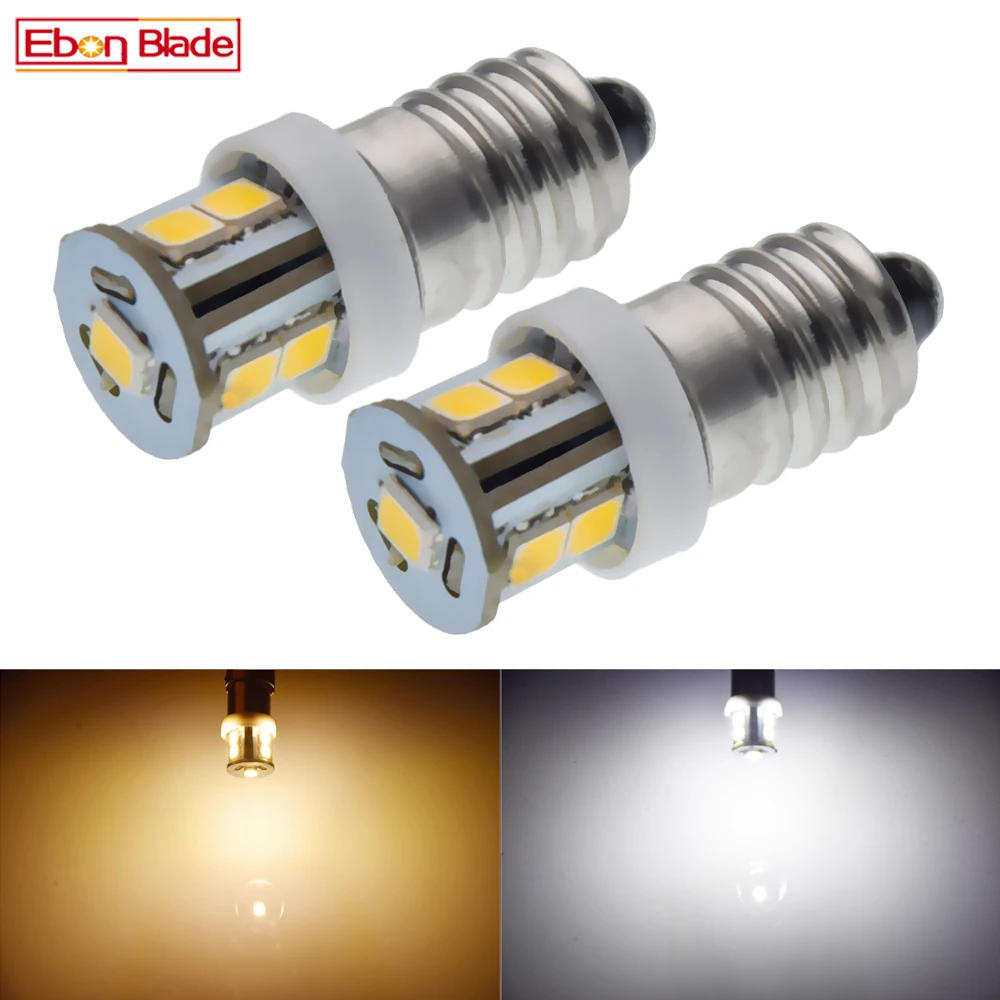 2pcs E10 7 Smd 6 Volt 6v Dc Screw Led Light Warm White 4300k Mes ...