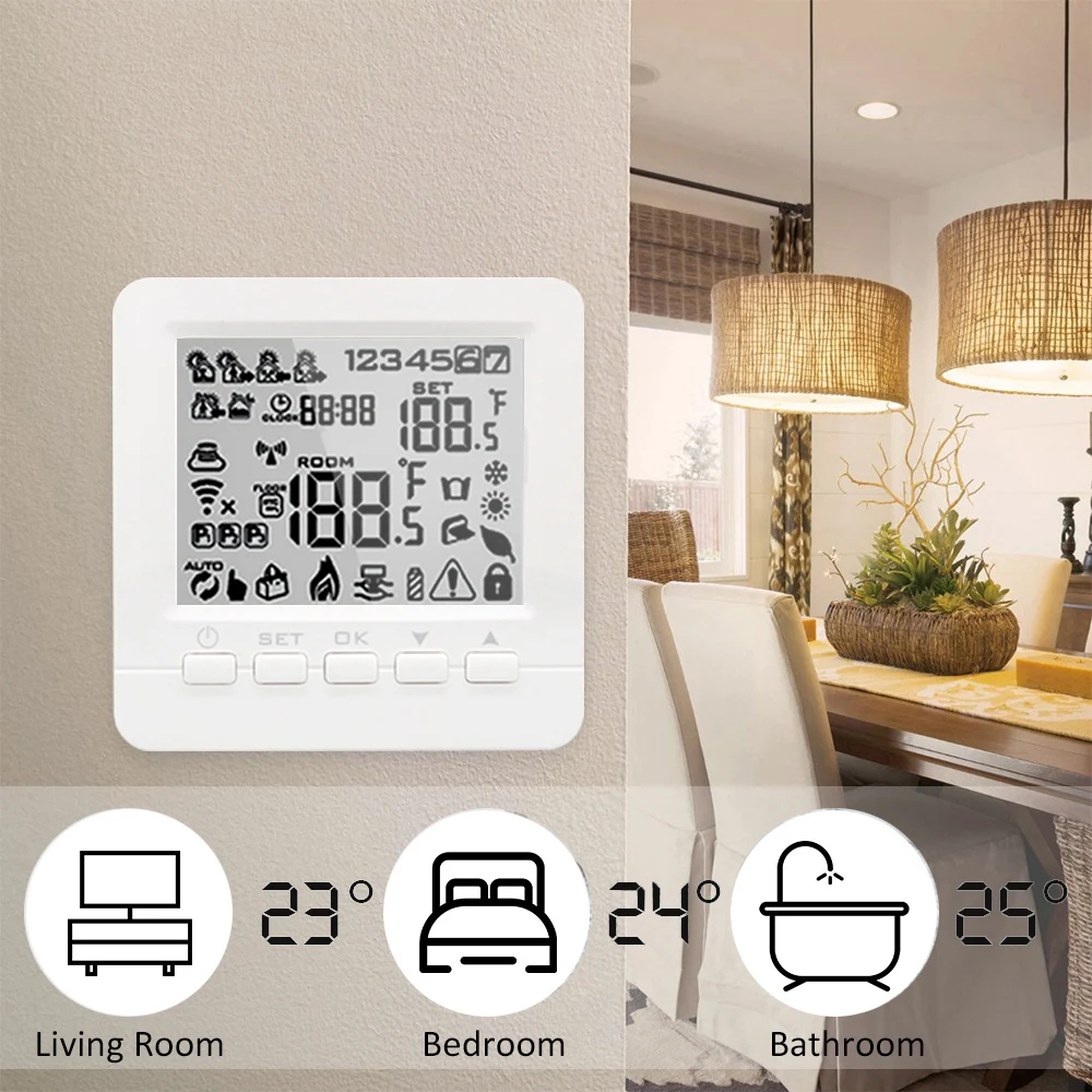 Alexa Programmable Smart WiFi Thermostat Water Floor Heating Thermostat ...