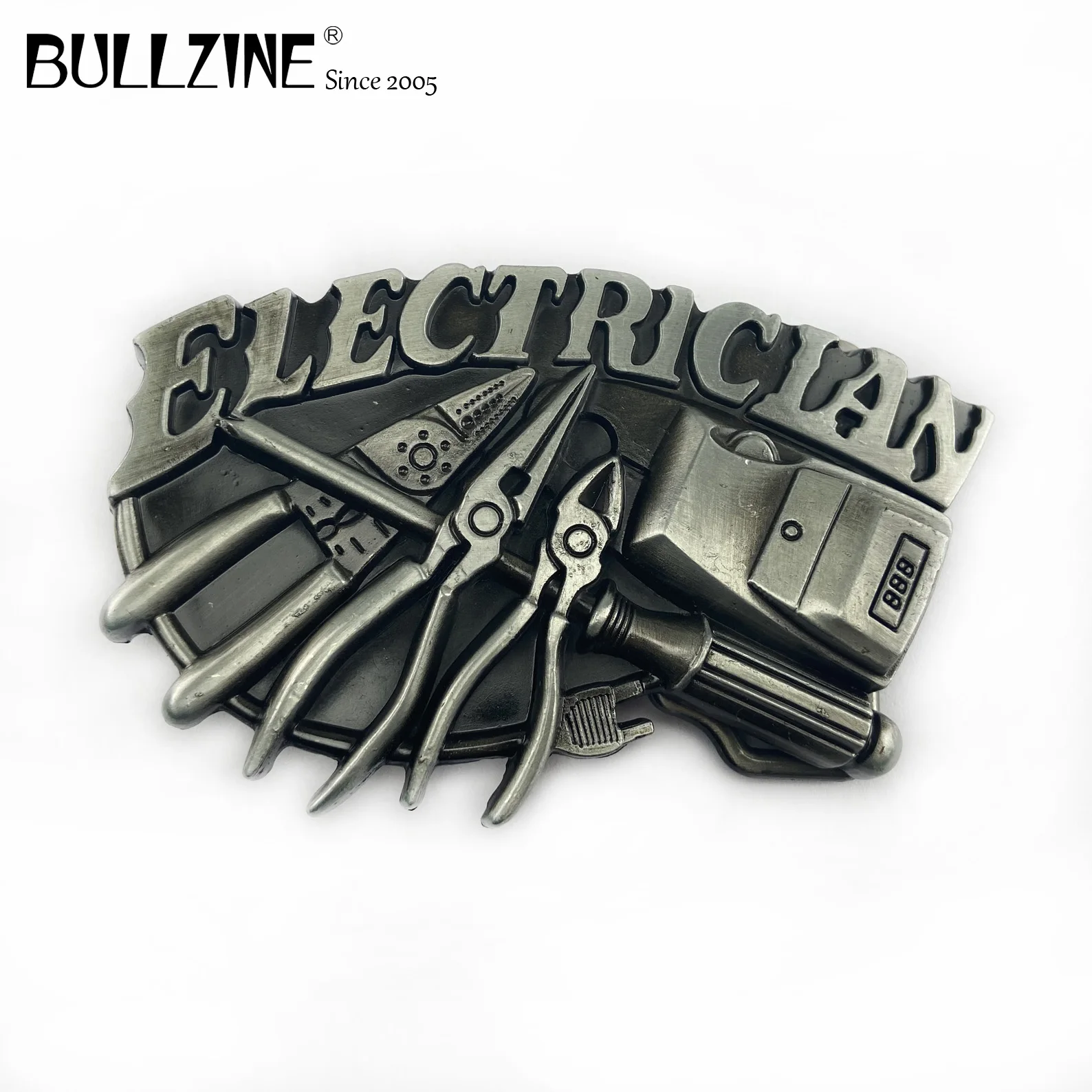 The Bullzine Electrician belt buckle with pewter finish FP 02631 with ...