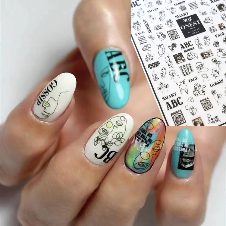 1-PC-Newest-3D-Abstract-Face-pattern-Back-Glue-Decals-Template-DIY ...