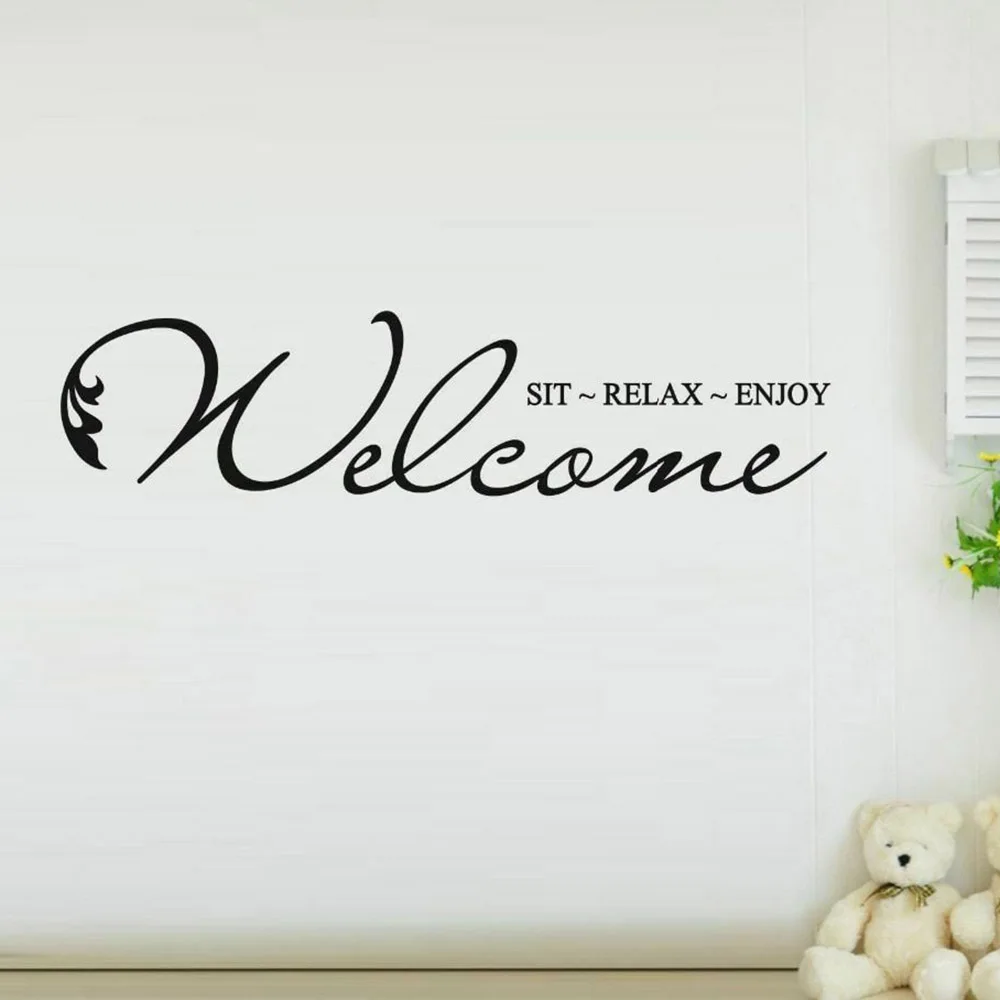 Welcome Wall Decals Sit Relax Enjoy Quotes Decor Living Room Vinyl Wall ...