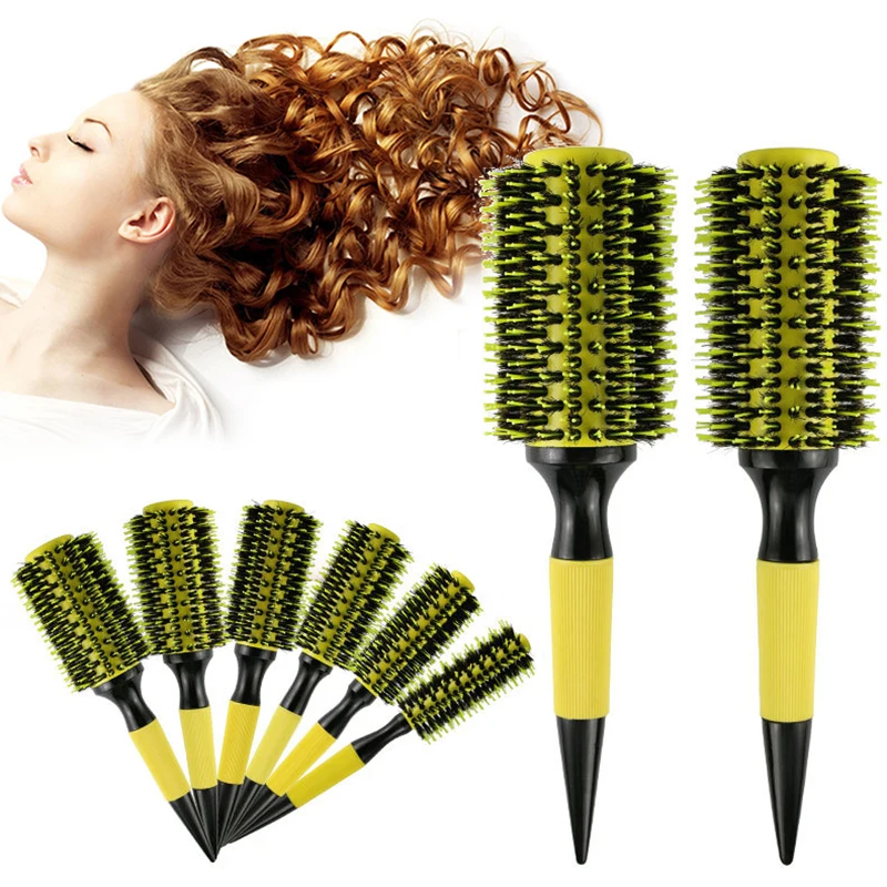 6 Sizes Barber Salon Wood Handle Boar Bristles Round Brush Professional ...