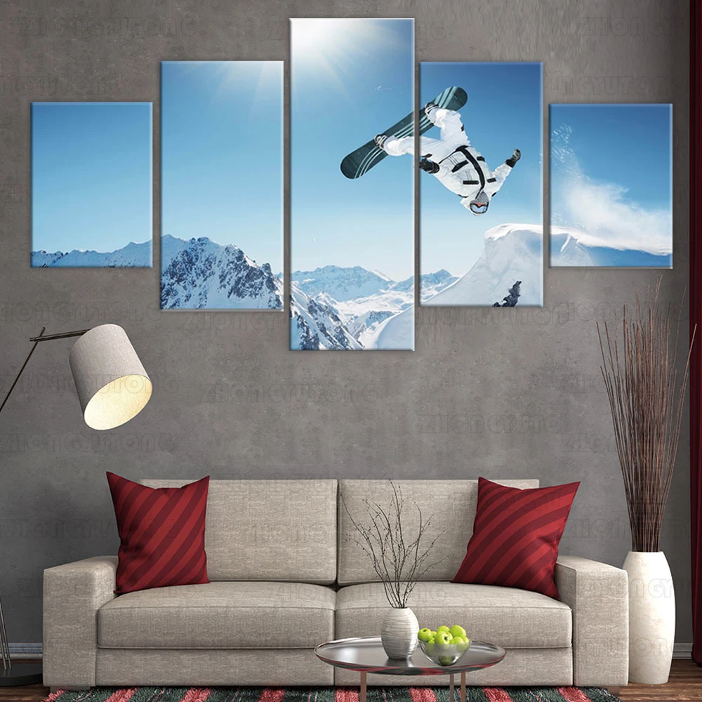 Posters-Frame-Living-Room-HD-Printed-Painting-5-Piece-Pcs-Snowboarding ...