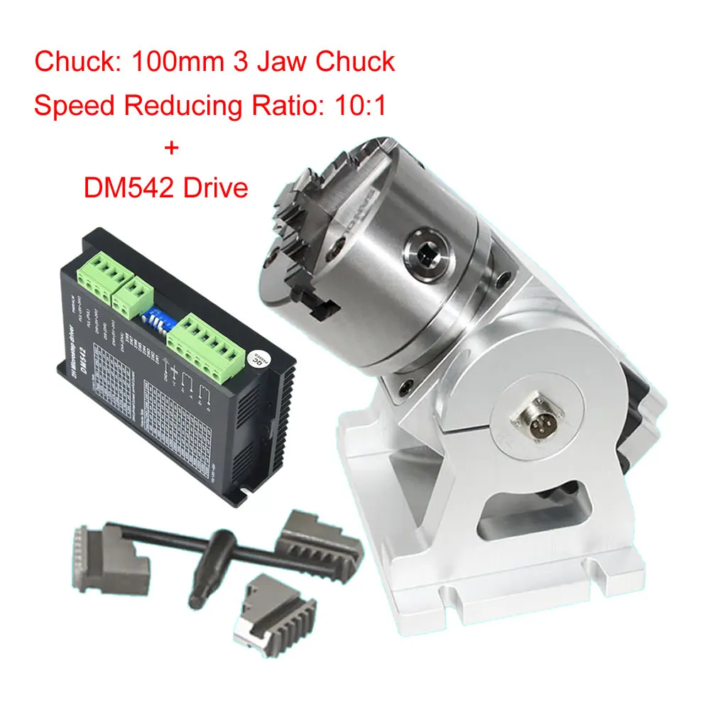 CNC Planetary Reducer A 4th Rotary Axis 3 Jaw Chuck 100mm NEMA 34 Speed ...
