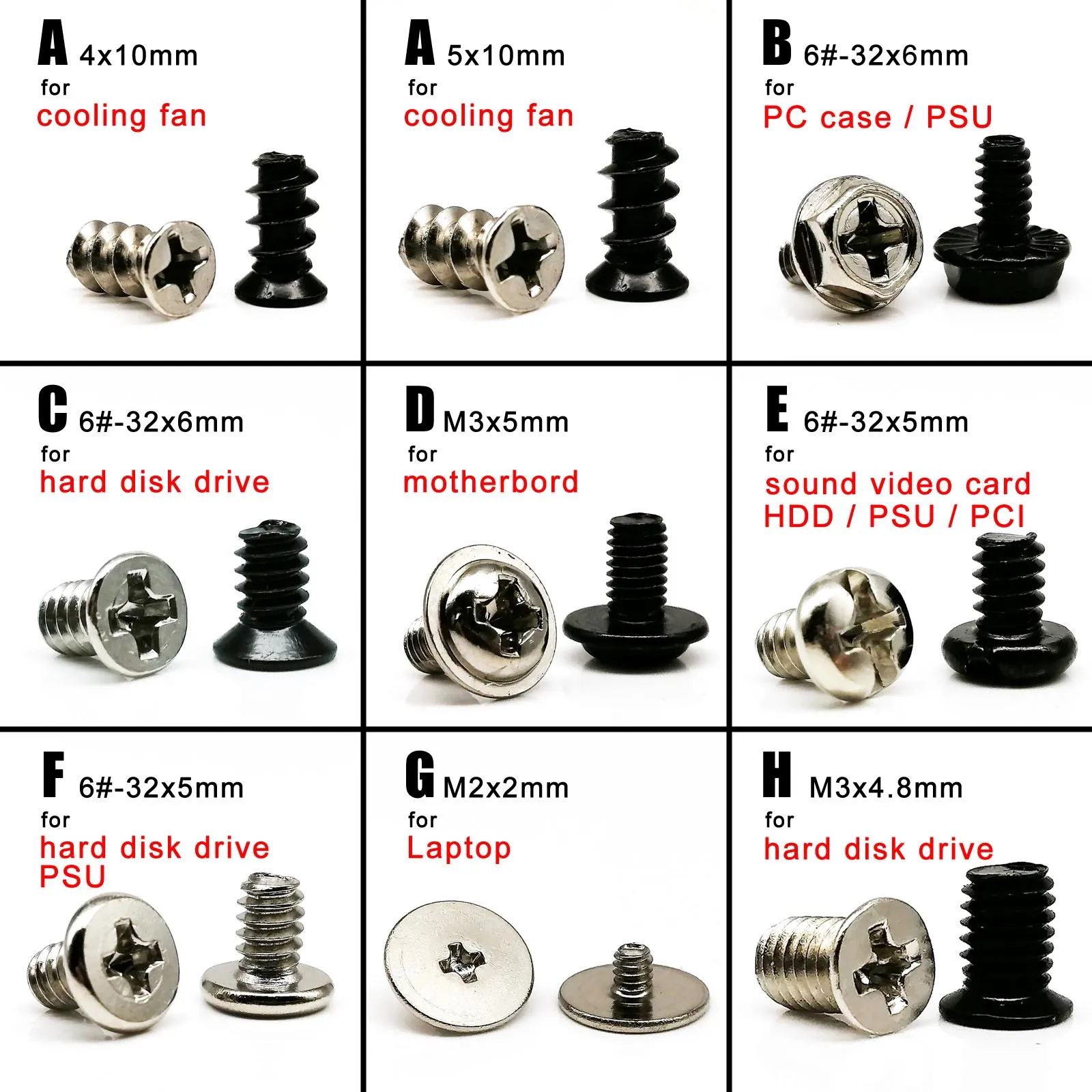 100pcs-Phillips-Head-Screw-For-Computer-PC-Case-Hard-Disk-Drive-Cooling ...
