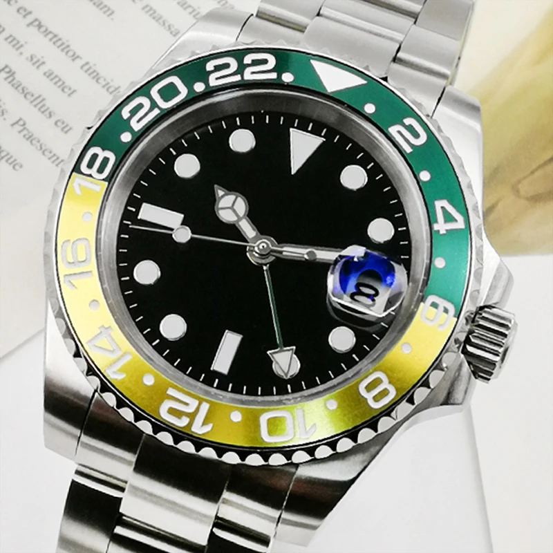 Fashion-Blue-green-high-quality-GMT-men-s-watch-40mm-stainless-steel ...