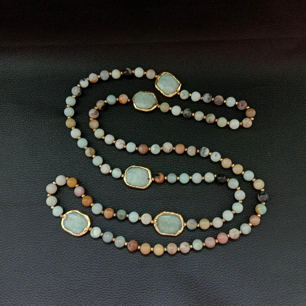 42-8mm-Mixed-Color-Amazonite-Gold-color-Plated-Amazonite-Nugget-long ...