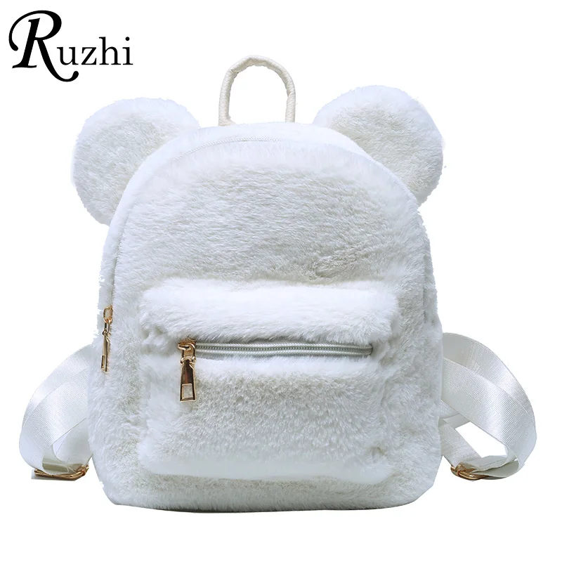 Plush-Women-s-Backpack-With-Bear-Ears-Fur-Shoulders-Bag-Cute-Furry ...