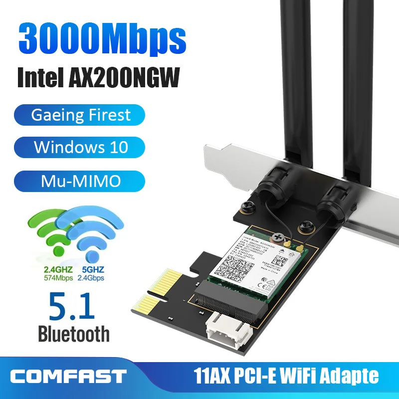 3000Mbps Dual Band Wireless Desktop PCIe For Intel AX200 Pro Card 802 ...