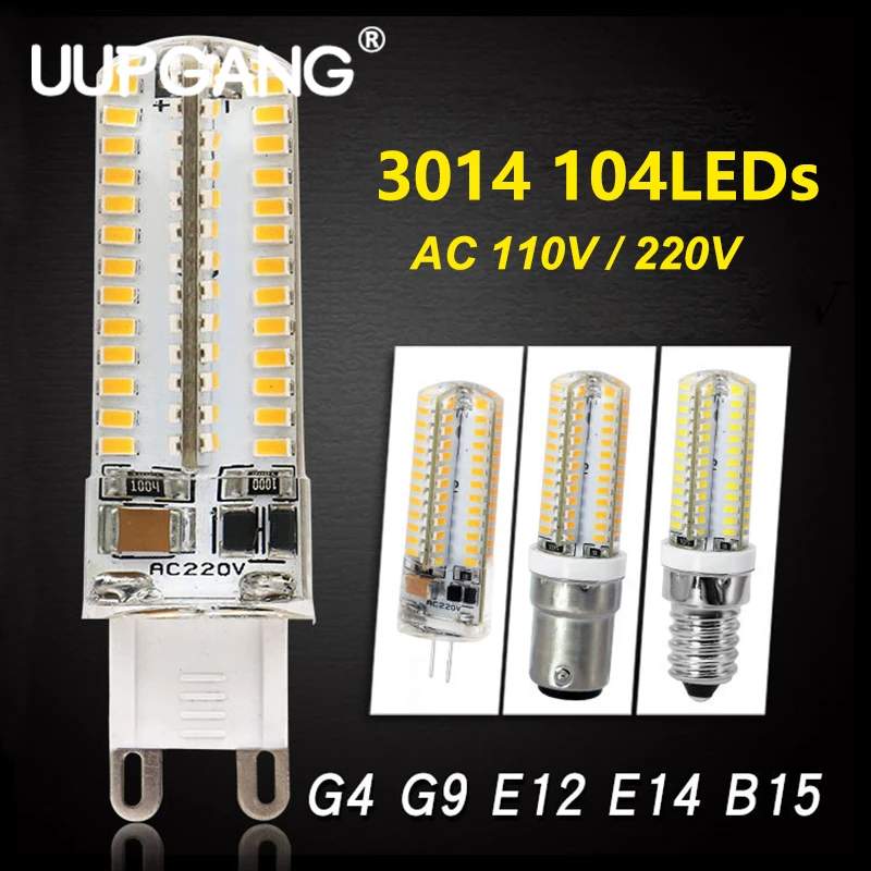 104leds G4 G9 E12 E14 B15 Smd 3014 Ac 110v 220v Replace Halogen Lamp Light 360 Beam Angle Led ...