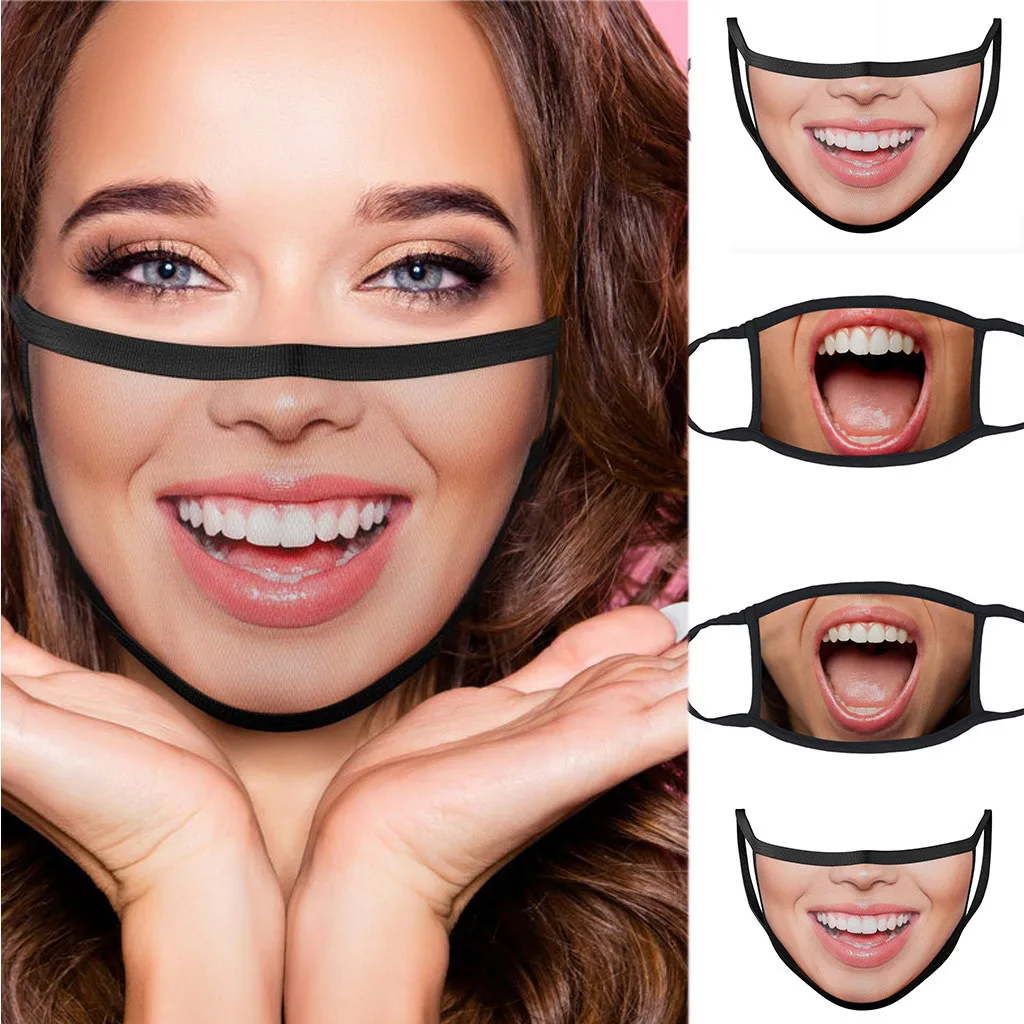 Smile-Face-Masks-Mouth-Cover-Printed-Comfortable-Windproof-Washable ...