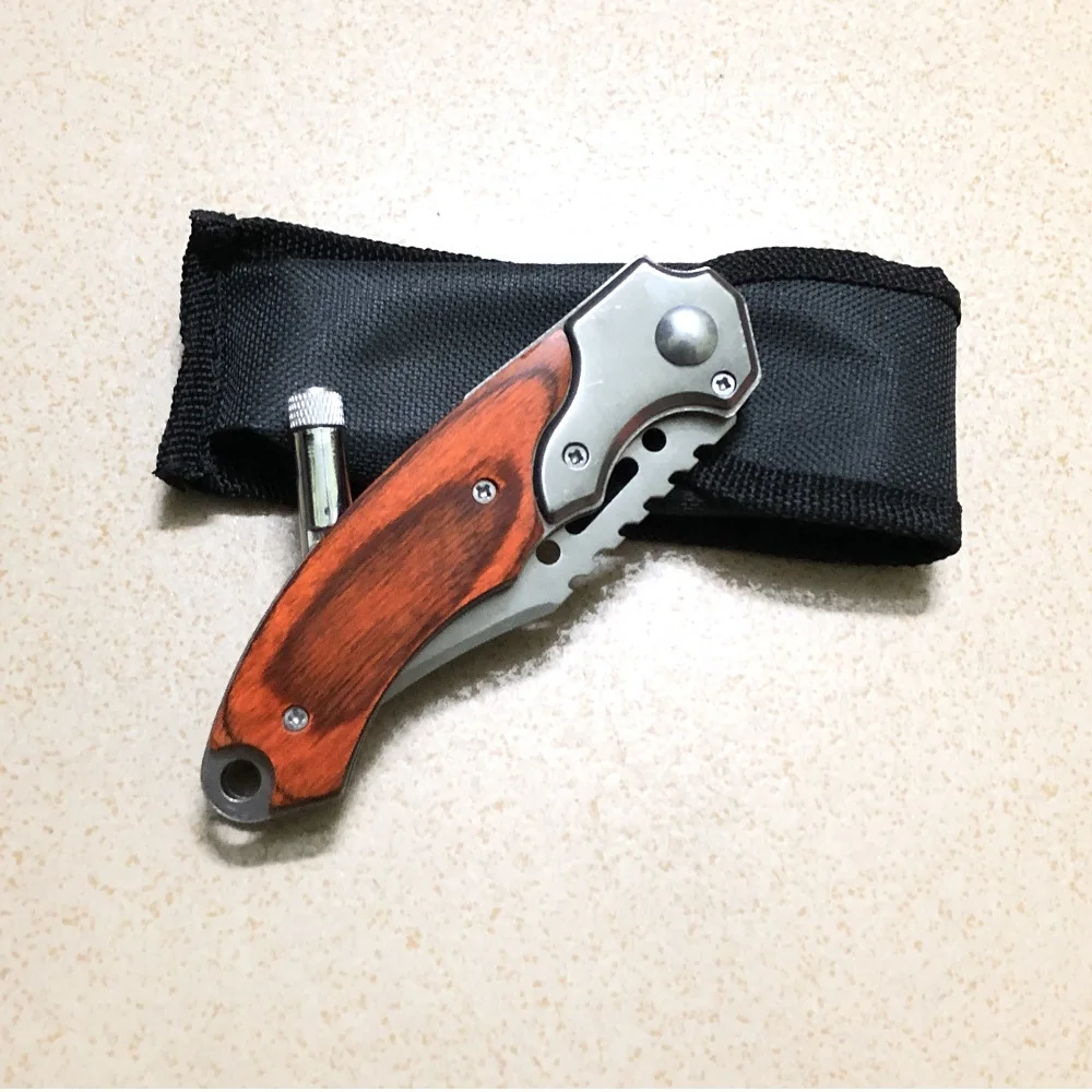 Faca dobrável sobrevivência faca tática punho de madeira ao ar livre ...