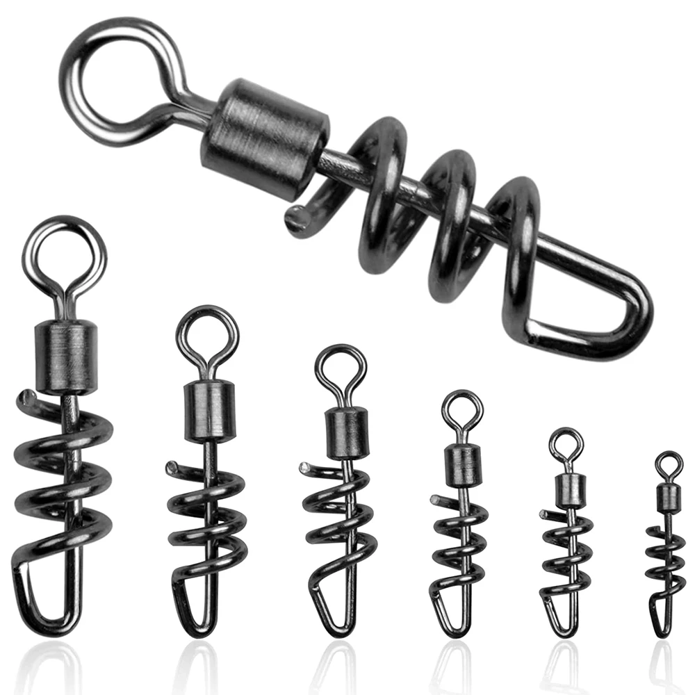 100Pcs Fishing Corkscrew Swivel Snap Stainless Steel Rolling Swivels ...