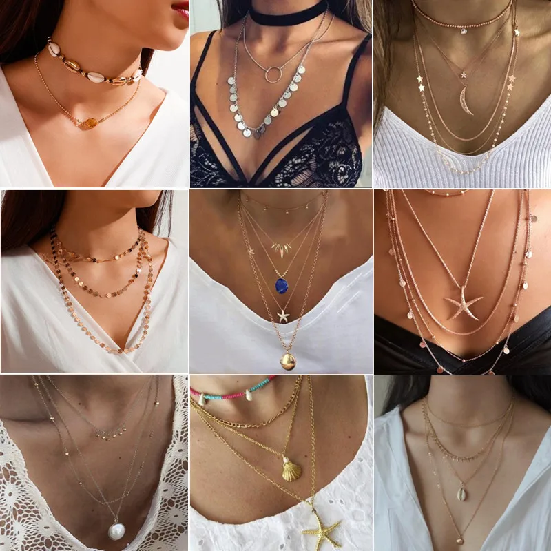 Collar con colgante de estrella de mar y concha de moneda Vintage para mujer, Gargantilla en ...