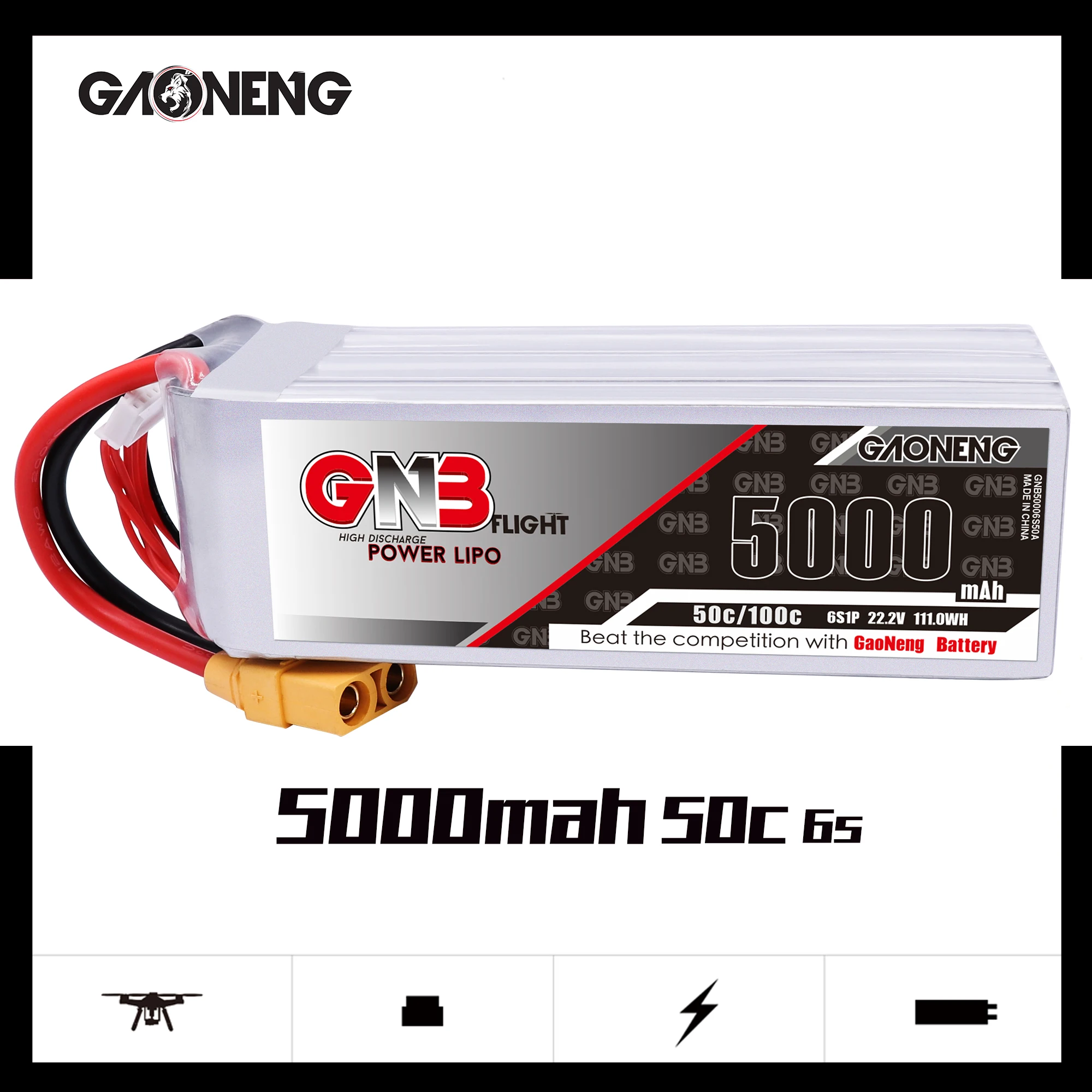 Gaoneng GNB 6S1P 22.2V 5000mAh 50C Lipo XT90S - at all stores