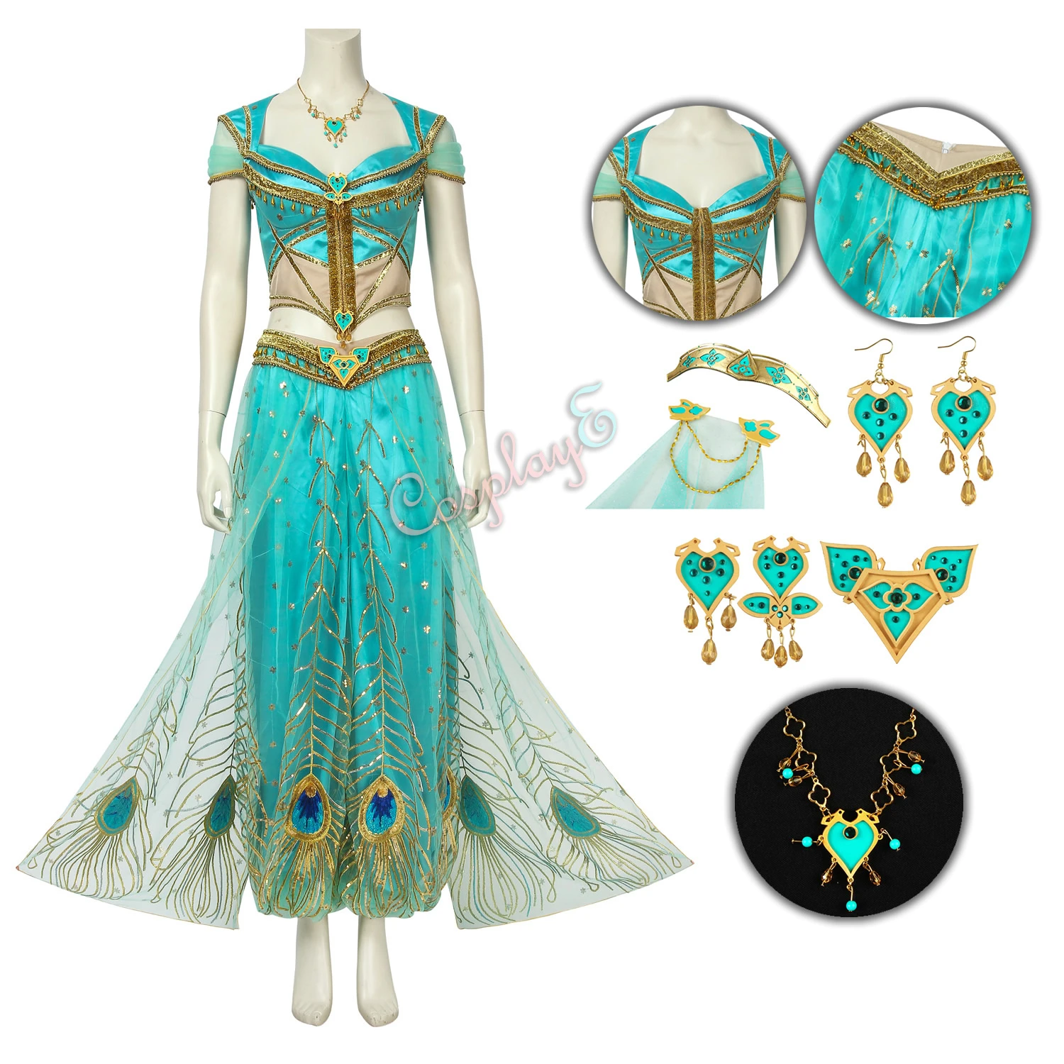Adult Aladdin Naomi Scott Princess Jasmine Peacock Outfit, 51% OFF