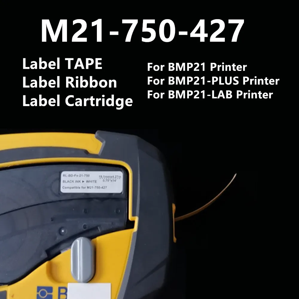 5PK-M21-750-427-Vinyl-Maker-Label-Ribbon-Black-On-White-For-Brady-BMP21 ...