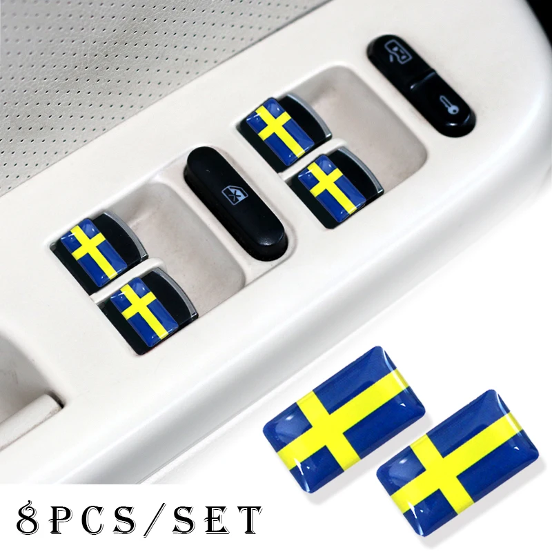 8pcs 스웨덴어 플래그 스티어링 휠 3d 에폭시 자동차 볼보 V40 V60에 적합 사브 르노 자동차 스티커 스웨덴 국립 엠 블 럼 자동차 스타일링자동차 세금 디스크 홀더