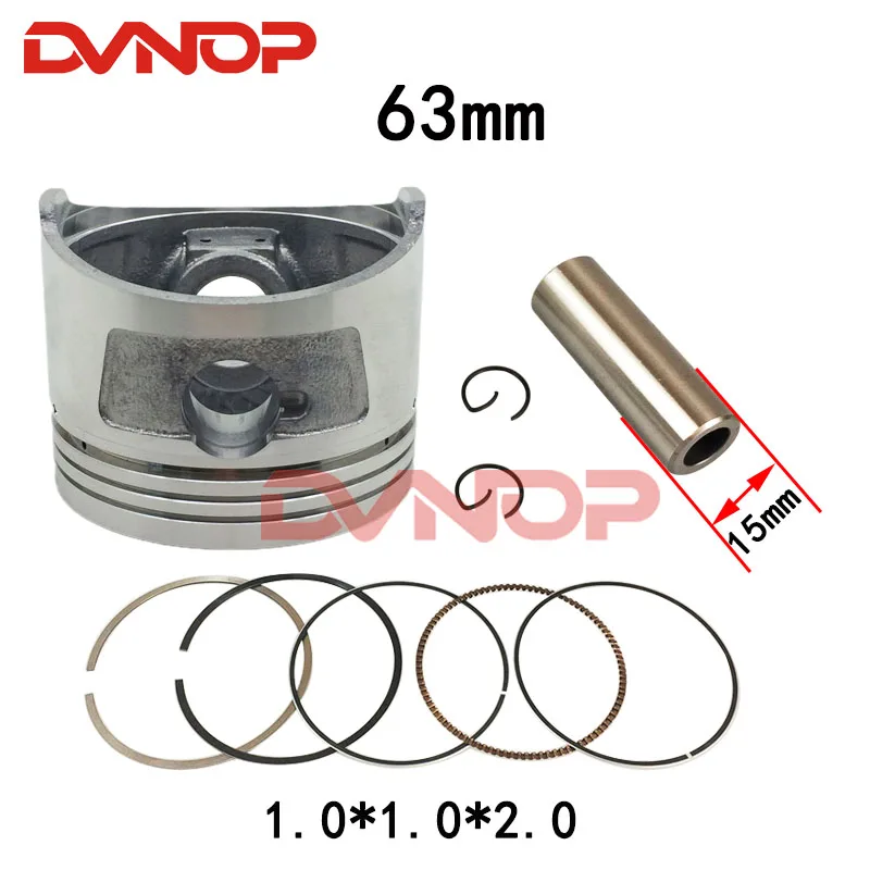 Motorcycle 63 mm Piston 15 mm Pin Ring 1.0*1.0*2.0 mm Set Kit Assembly ...