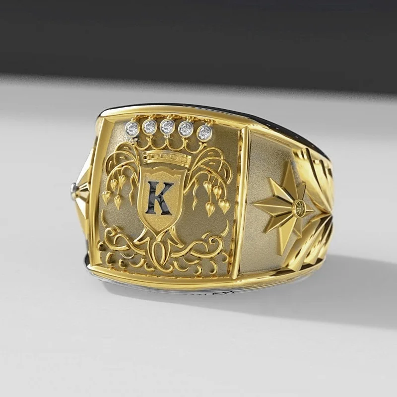 European Fashion Mens Gold Rings Warrior Symbol of Bravery for Men King ...