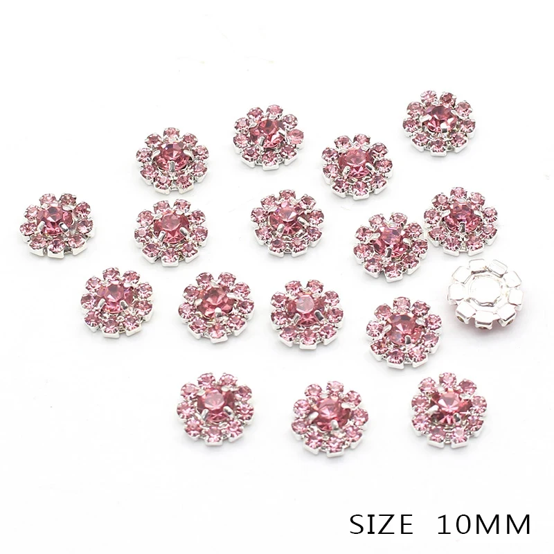 10PCS Silver Chic Shiny 10mm Pink Crystal Button For Wedding Invitation ...