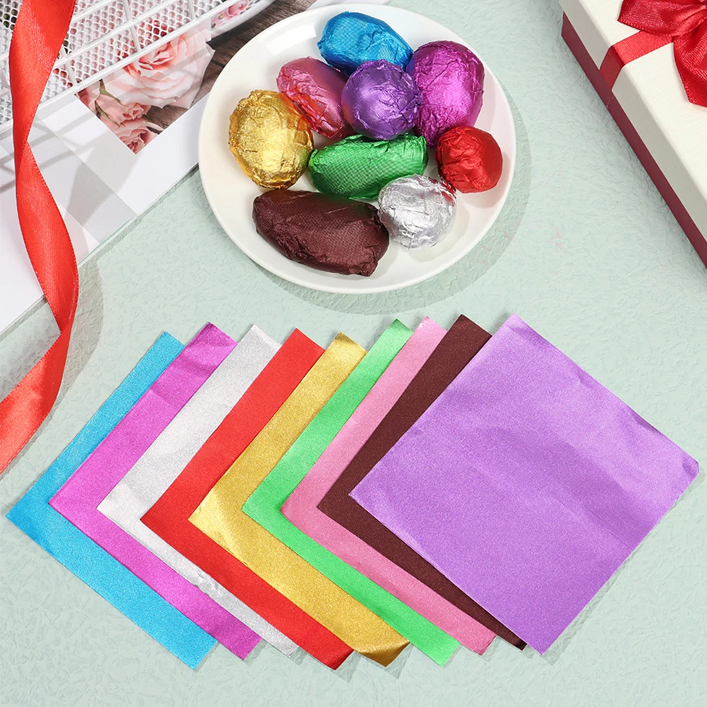 100 pcs Gilded Aluminum Foil Candy Chocolate Baking Package Paper Metal ...