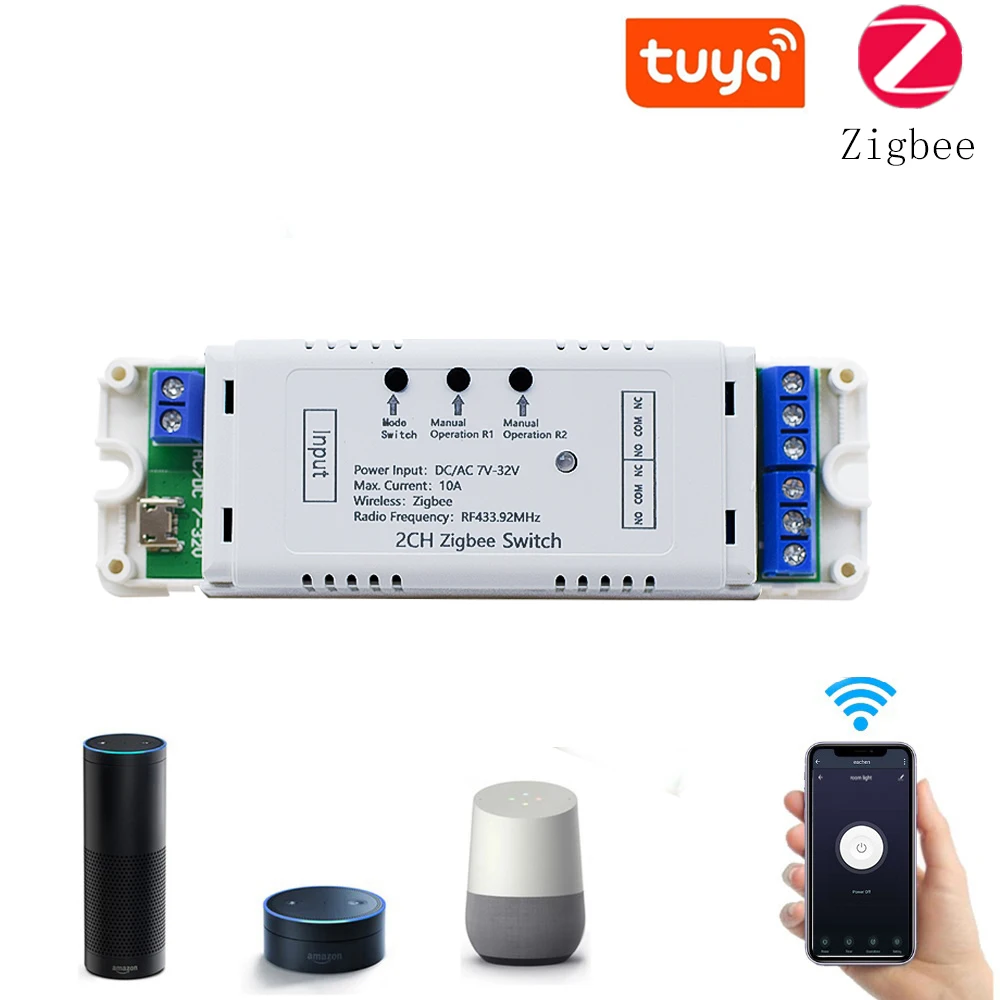 ZigBee 3.0 WiFi 2CH Relay 12V 24V Smart Switch DC7-32V RF Receiver WIFI ...