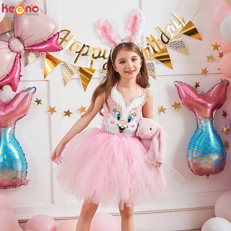 Pale Pink Bunny Rabbit Fluffy Tutu Dress with Ears Headband Girls ...