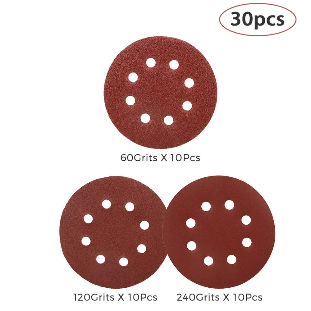 30pcs 5 Inch 8 Holes Abrasive Sanding Discs Sanding Paper 60/120/240 ...