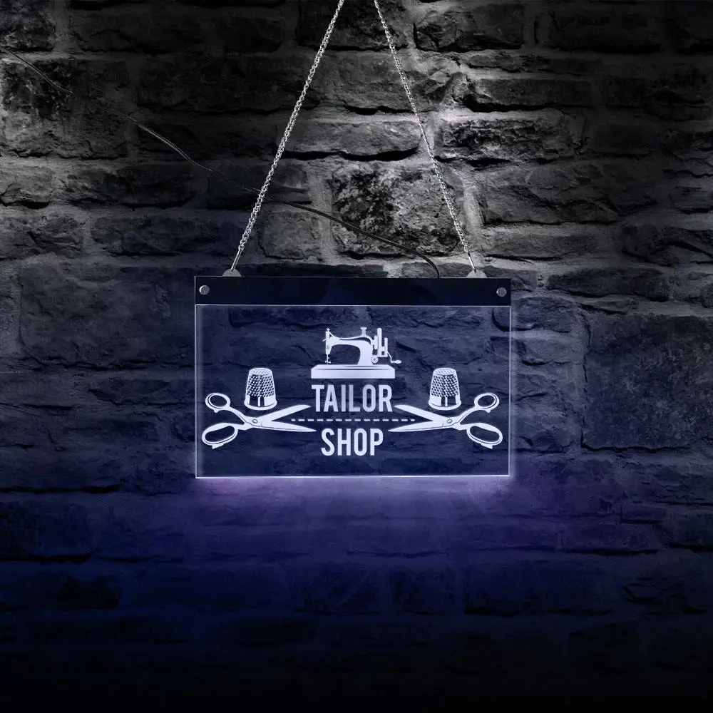 Fashion Tailor Shop Sewing Machine Rectangle Acrylic LED Neon Sign ...